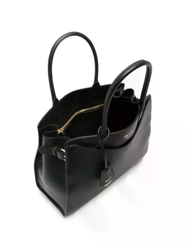 Prada Logo Lettering Leather Tote Bag - Black