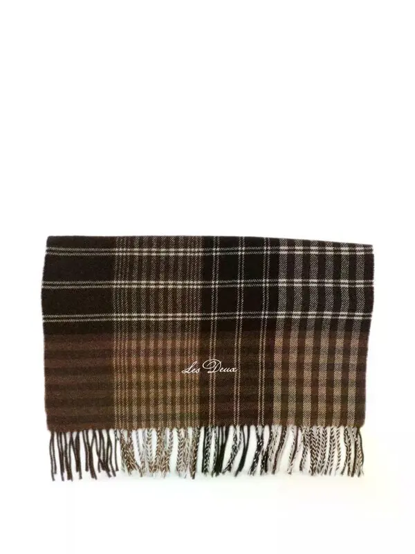LES DEUX Check Fringed Scarf - Brown