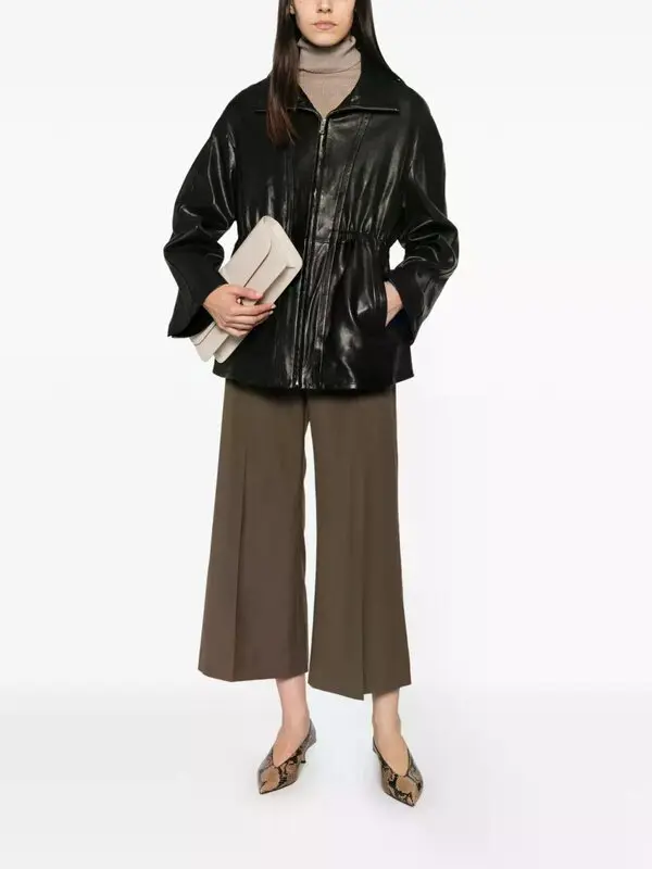 Nour Hammour Leather Drawstring Waist Jacket