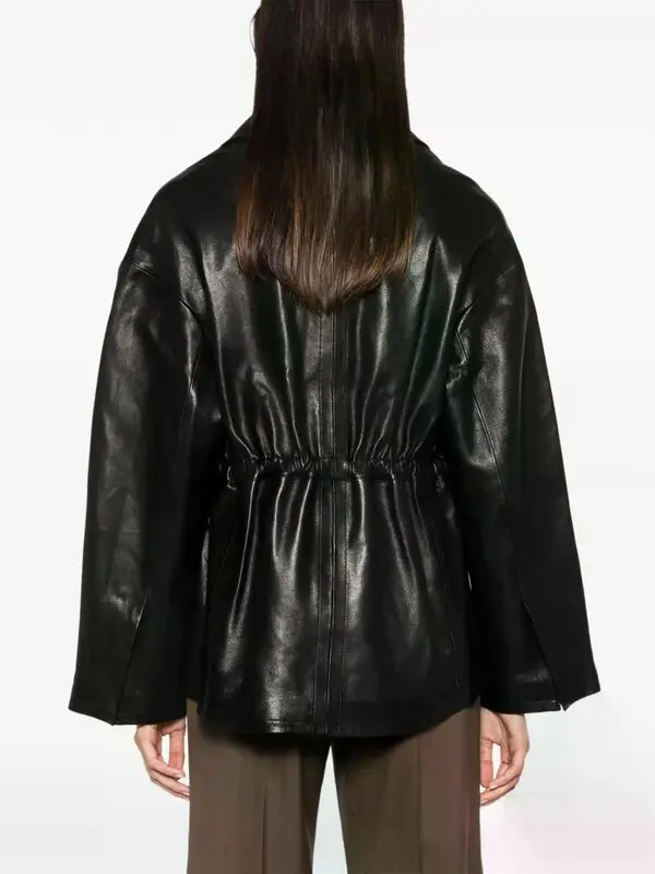 Nour Hammour Leather Drawstring Waist Jacket