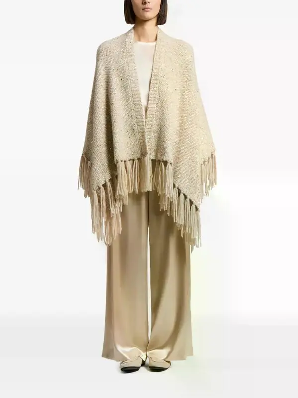 Peserico Sequin-embellished Fringed Cape - Neutrals