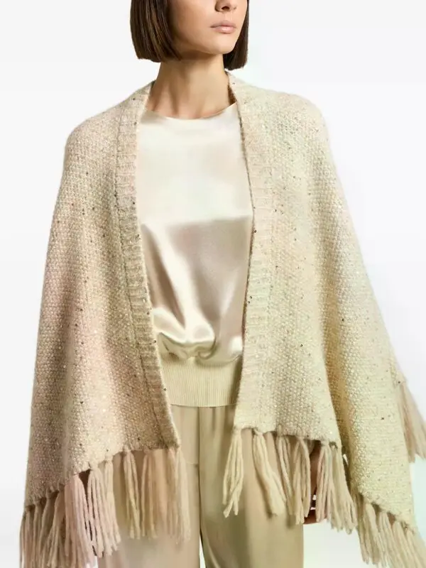 Peserico Sequin-embellished Fringed Cape