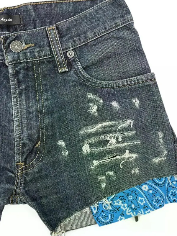 HTC LOS ANGELES Distressed Paisley Bandana Denim Shorts