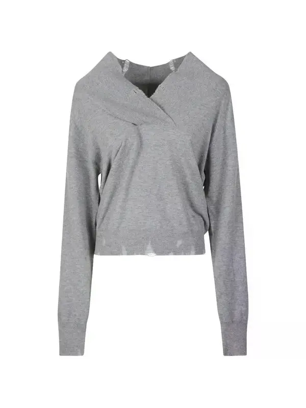Stella McCartney Distressed V-neck Sweater - Grey