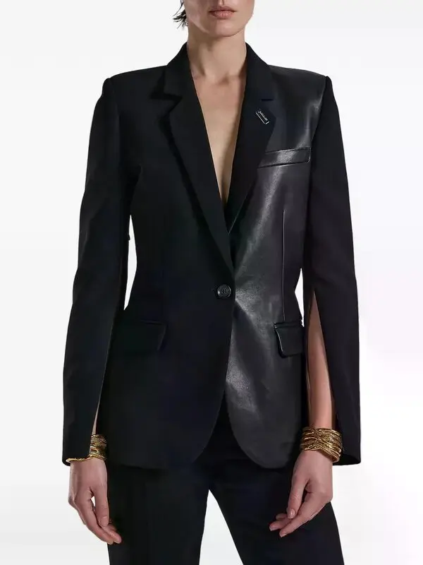 Barbara Bui Crepe Leather-panel Blazer - Black