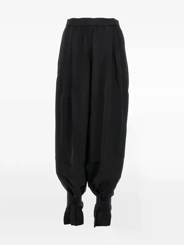 Andamane Pleated Ankle-tie Balloon Silhouette Trousers - Black
