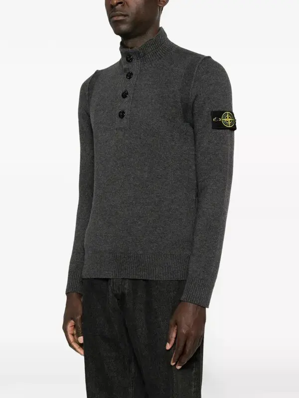 Stone Island Logo-patch Button-up Polo Shirt - Grey