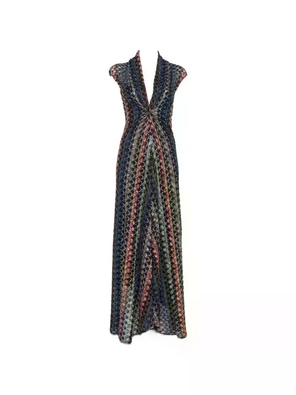 Missoni Chevron-knit V-neck Dress - Blue