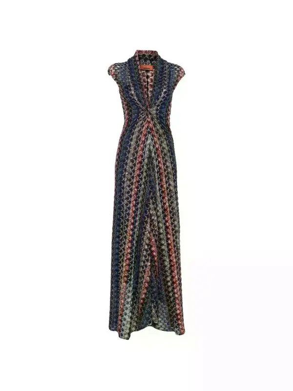 Missoni Chevron-knit V-neck Maxi Dress - Blue