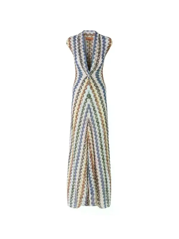 Missoni Chevron-knit V-neck Maxi Dress - Blue