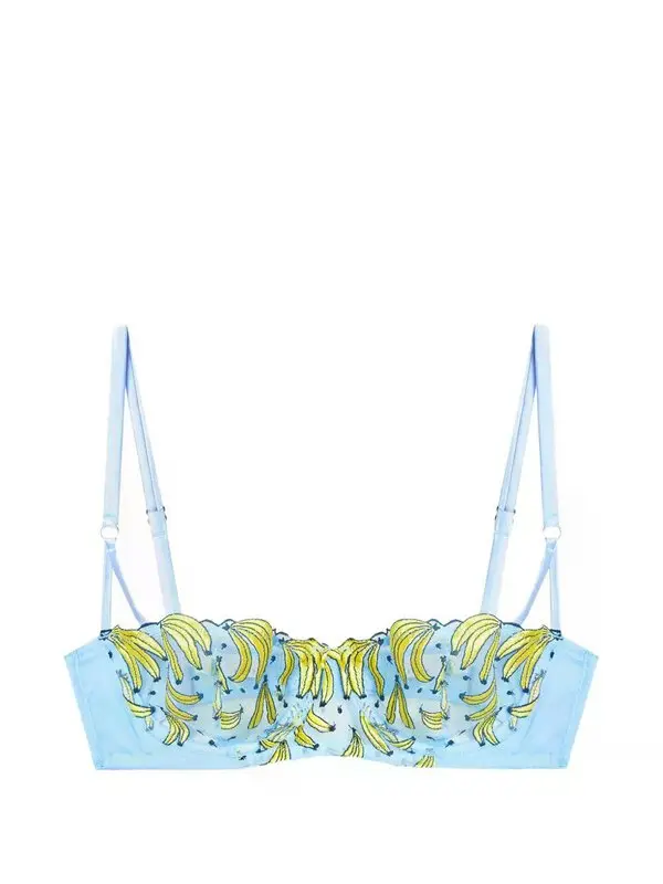 FLEUR DU MAL Banana-embroidery Balconette Bra - Blue