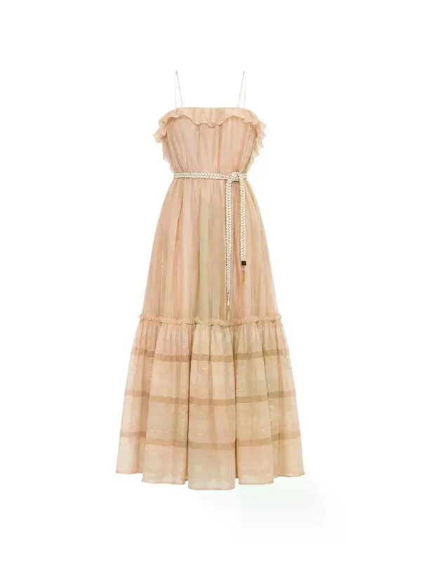 Zimmermann Ruffled Striped Maxi Dress - Neutrals