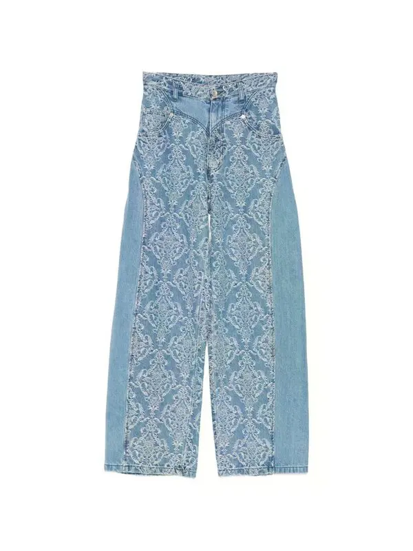 FETICO Damask Print Wide-leg Jeans