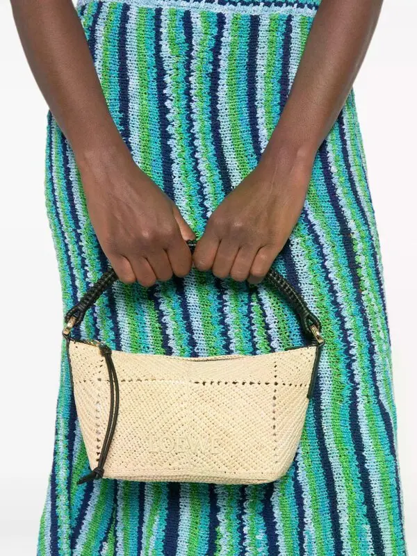 Loewe Woven Clutch Bag With Logo Embroidery - Neutrals