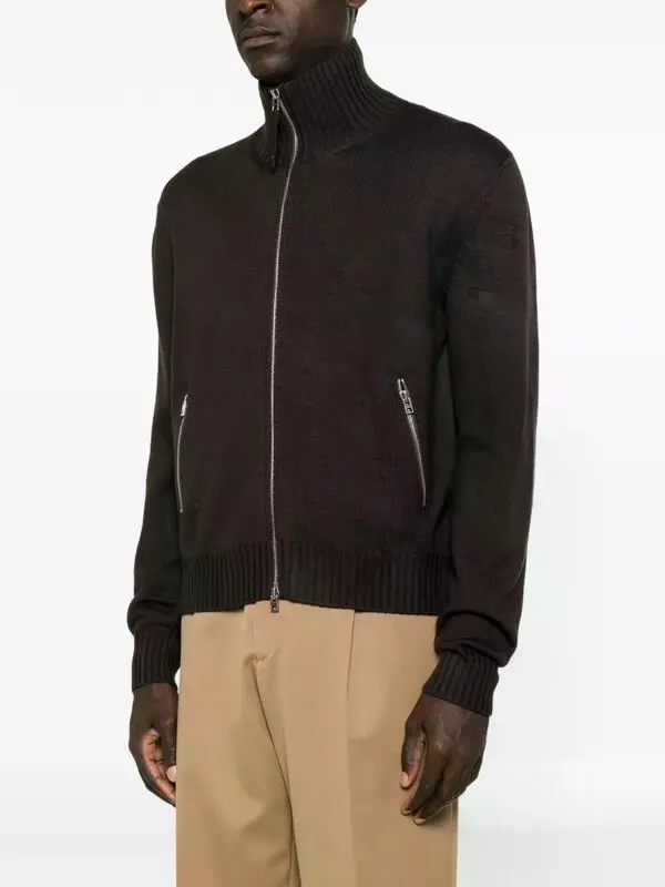 TOM FORD Leather-patch Zip-up Cardigan
