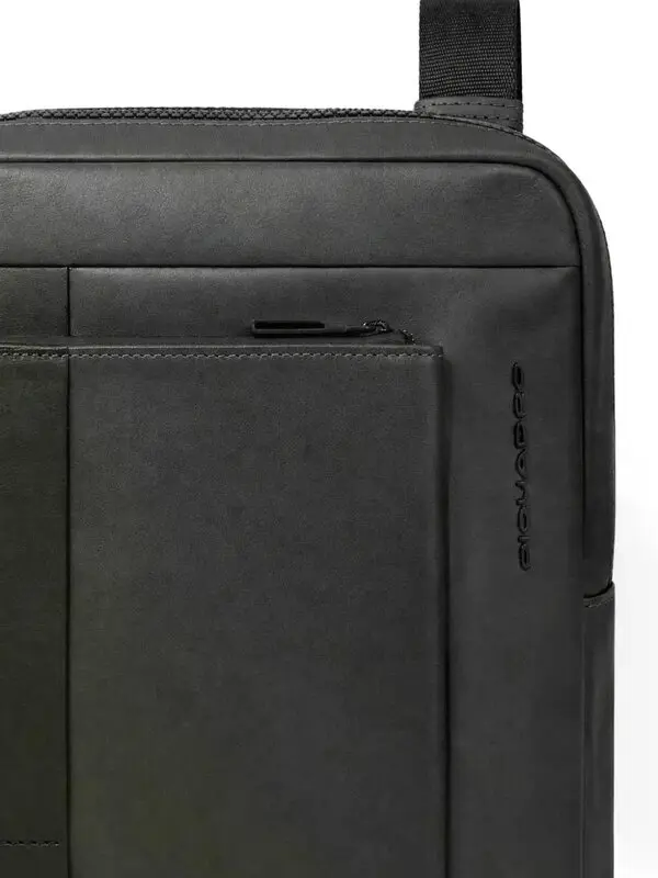 PIQUADRO Logo-embossed Leather Messenger Bag