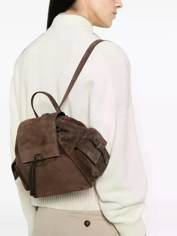 Brunello Cucinelli Sartorial Suede-finish Buckle-fastening Backpack - Brown