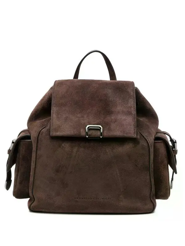 Brunello Cucinelli Sartorial Suede-finish Buckle-fastening Backpack - Brown