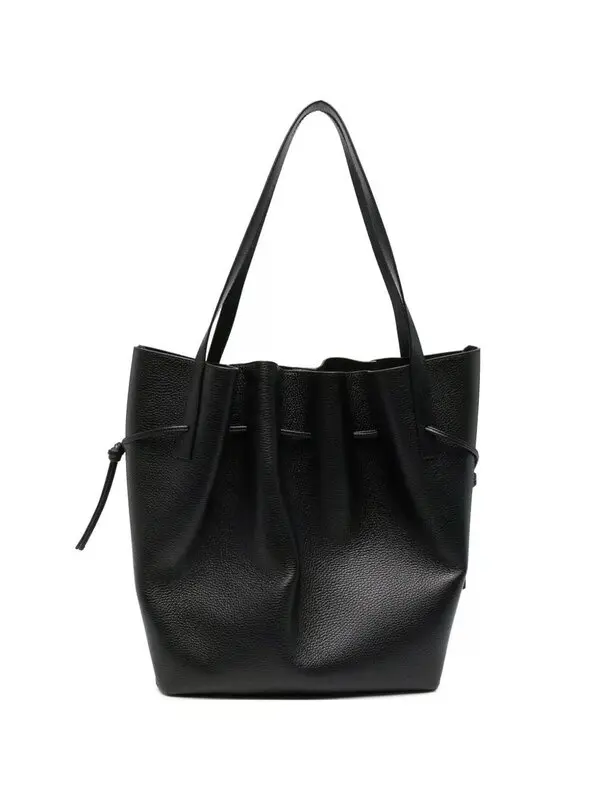 Yuzefi Scallop Leather Tote Bag - Black