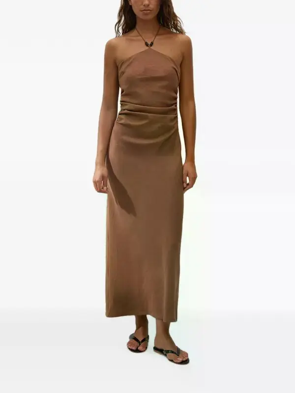 Faithfull The Brand Natalia Halterneck Ruched-detail Dress - Brown