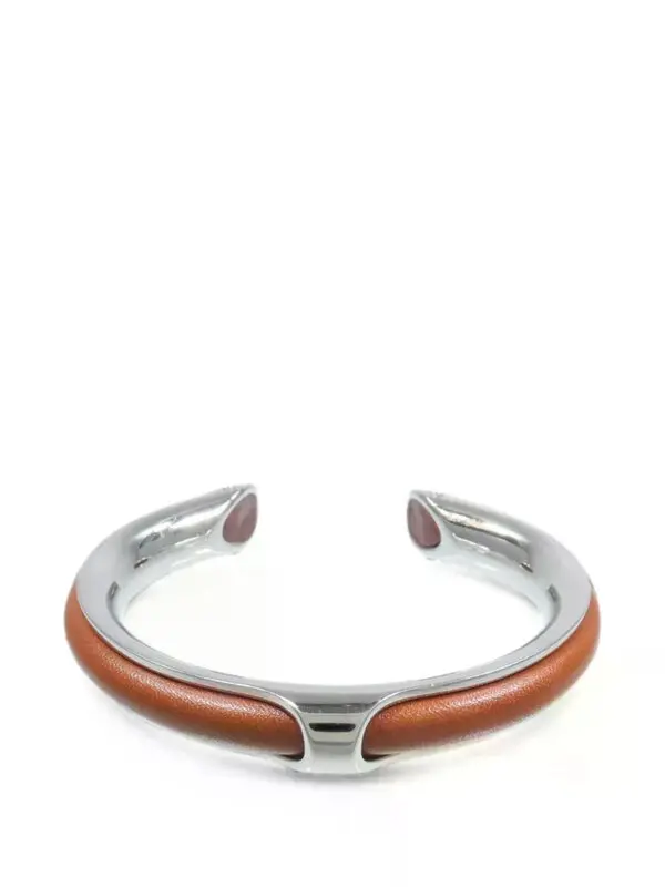 Hermès Leather-trimmed Bangle Bracelet - Silver