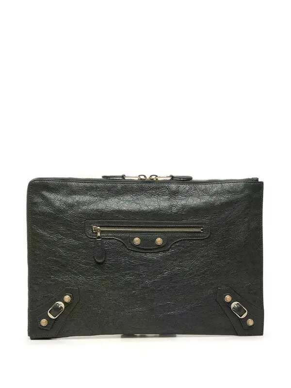 Balenciaga 2018 Lambskin Motocross Giant 12 Zip Around Flat Clutch Bag - Black