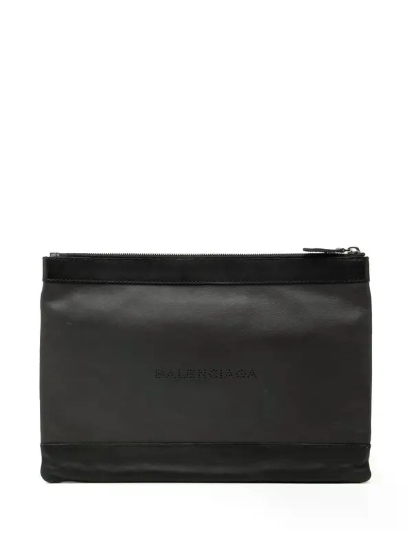 Balenciaga 2016 Perforated Calfskin Navy Clip M Clutch Bag - Black