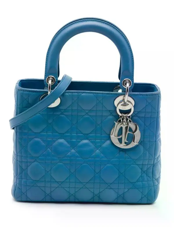 Dior 2011 Medium Lambskin Cannage Lady Satchel - Blue