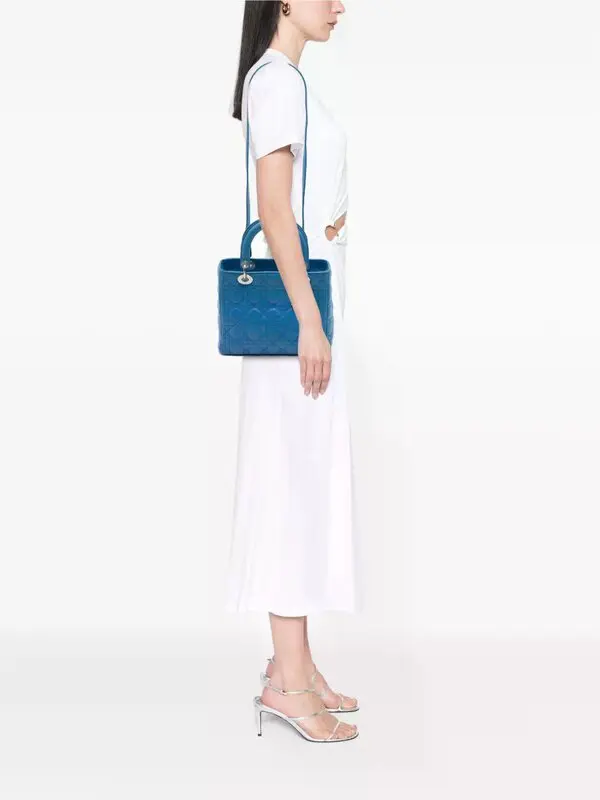 Dior 2011 Medium Lambskin Cannage Lady Satchel - Blue