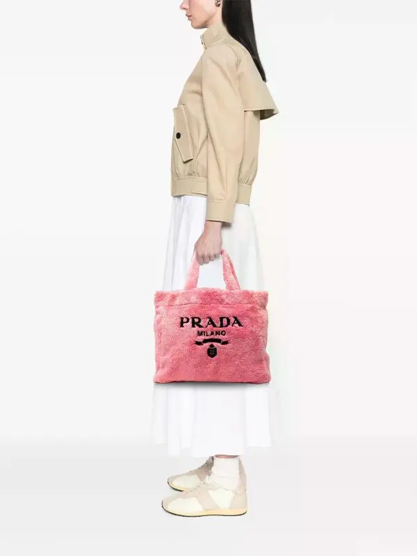 Prada 2013-2026 Spugna Terry Cloth Logo Tote Bag - Pink