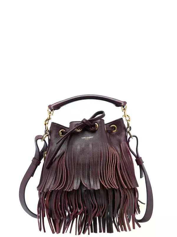 Saint Laurent 2014 Small Calfskin Emmanuelle Fringe Bucket Bag - Red