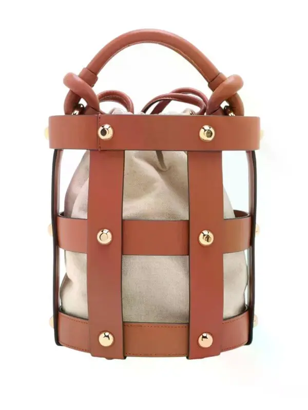 FERRAGAMO Leather And Canvas Bucket Bag - Brown