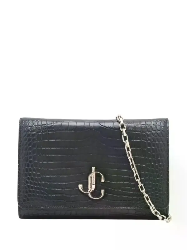 JIMMY CHOO 2000-2026 Crocodile Embossed Leather Varenne Chain Crossbody Bag - Blue