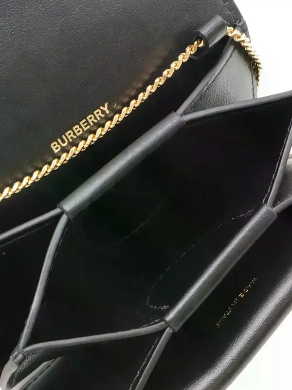 Burberry Grained Calfskin Tb Jessie Card Case On Chain Crossbody Bag - Black