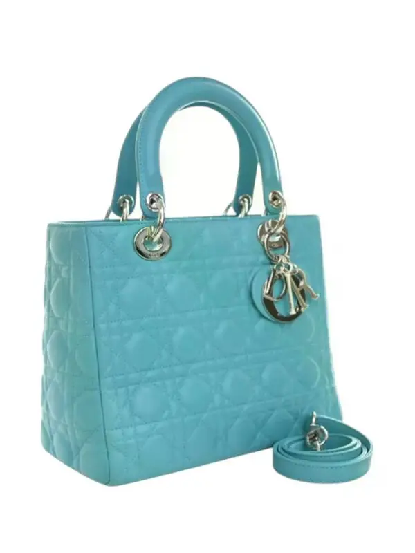 Dior 2011 Medium Lambskin Cannage Lady Satchel - Blue