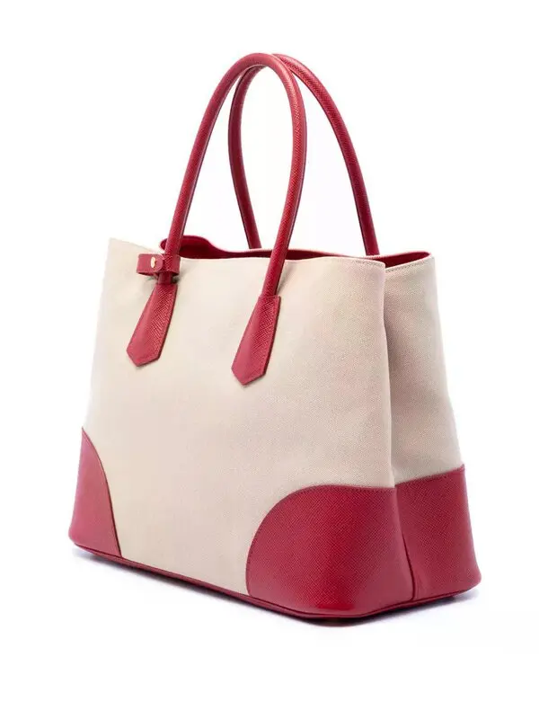 Prada Saffiano Trimmed Canapa Double Satchel