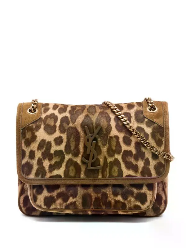 Saint Laurent 2021 Baby Pony Hair Leopard Print Niki Shoulder Bag - Brown