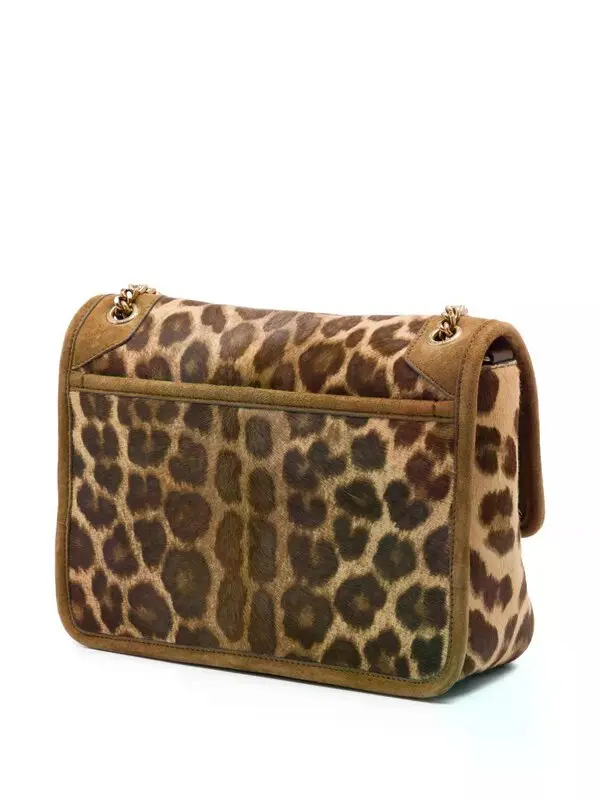 Saint Laurent Baby Pony Hair Leopard Print Niki Shoulder Bag - Brown