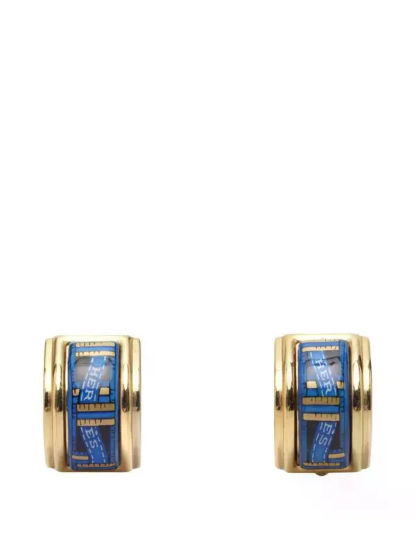 Hermès 1990-2000 Enamel Cloisonne Clip On Earrings Costume Earrings - Blue