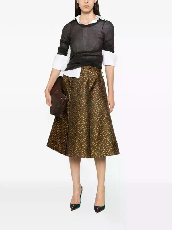 Prada Floral-jacquard Midi Skirt - Green