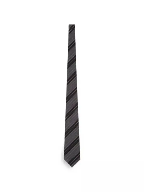 Saint Laurent Wide Striped Tie In Silk Jacquard - Black