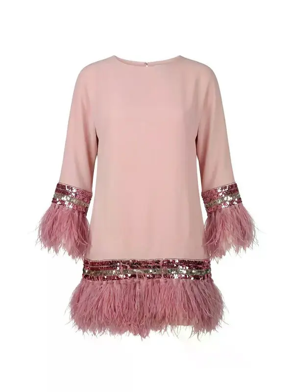 Valentino Garavani Sequin-embellished Feather-trim Mini Dress - Pink