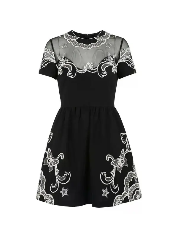 Valentino Garavani Bead-embellished Tulle-panel Mini Dress - Black