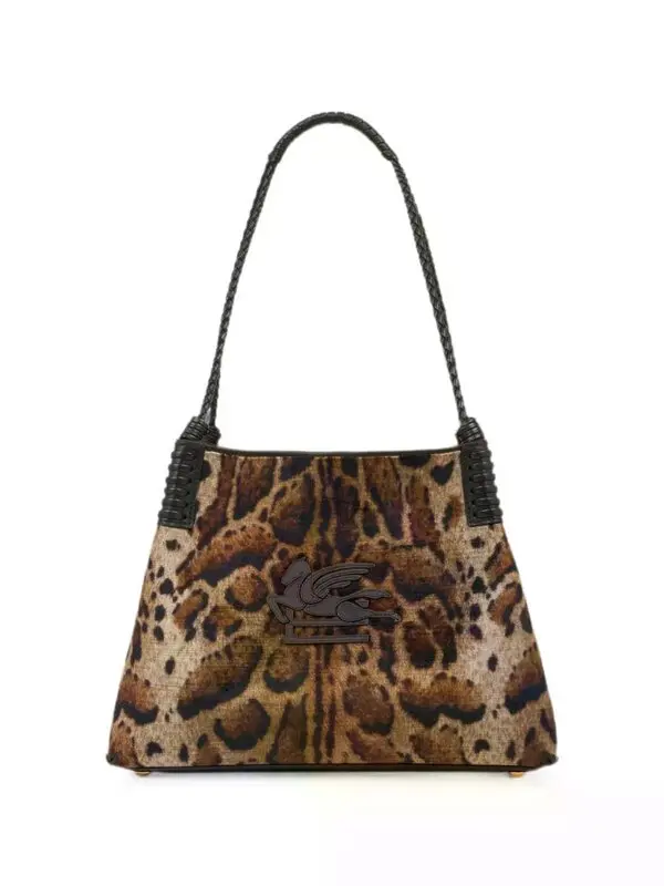 Etro Medium Libra Tote Bag In Velvet With Leopard Motif - Neutrals