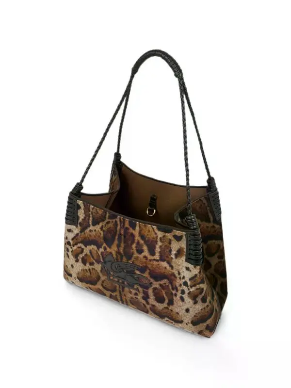 Etro Medium Libra Tote Bag In Velvet With Leopard Motif