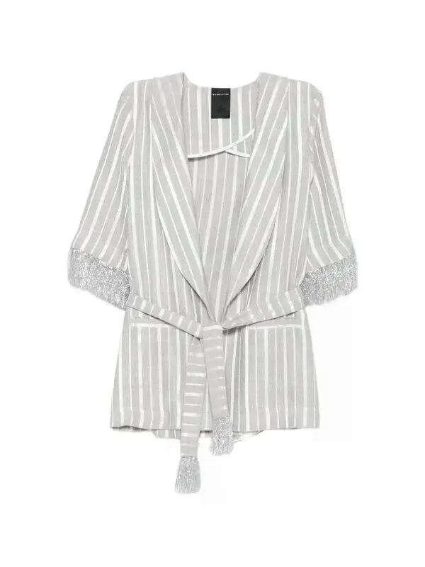 MARC ELLIS Striped Fringe-trimmed Jacket - Grey