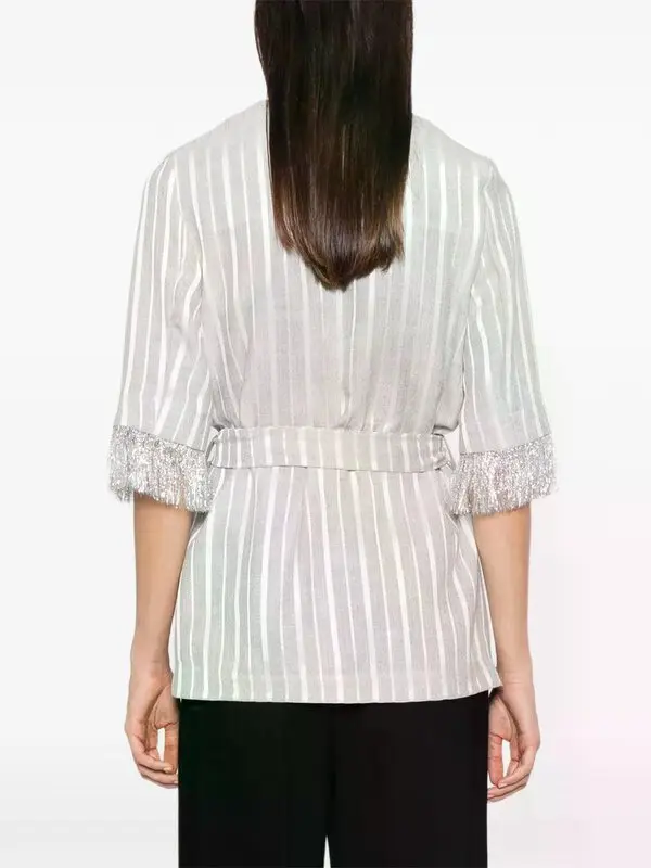MARC ELLIS Striped Fringe-trimmed Jacket