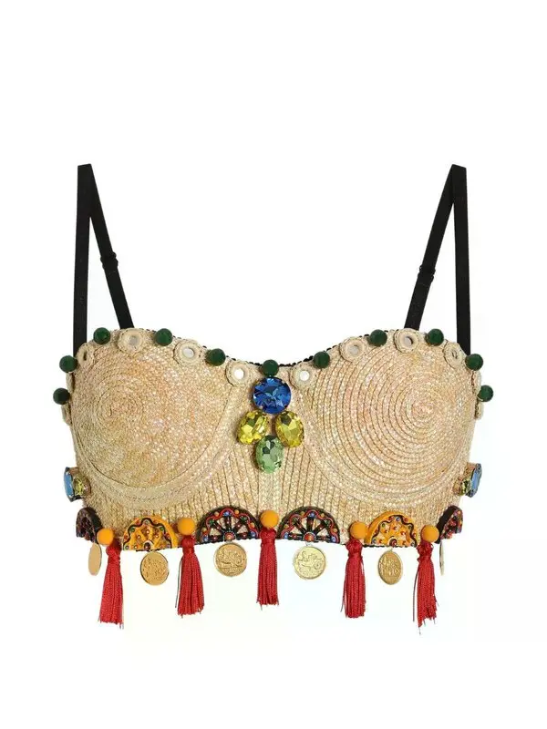 Dolce & Gabbana Raffia Top With Embroidery - Neutrals