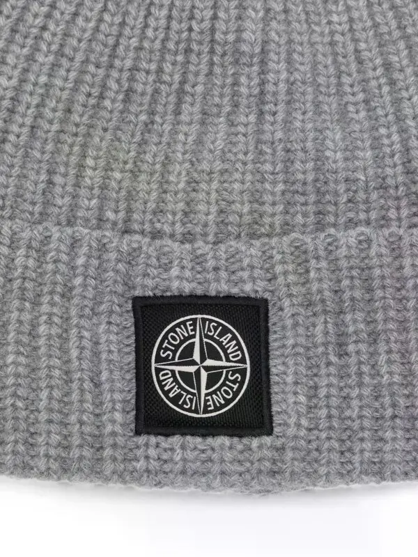 Stone Island Logo-patch Ribbed-knit Beanie Hat