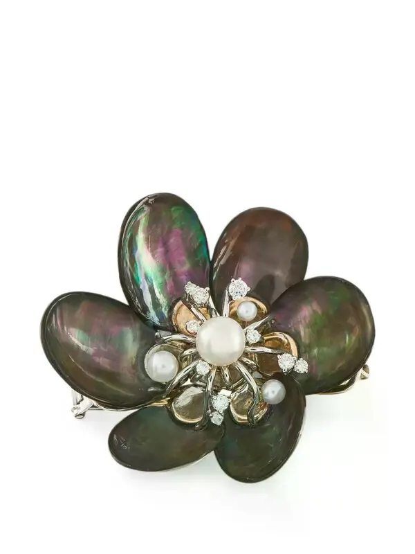 SEAMAN SCHEPPS Pearl And Diamond Brooch In 18k White Gold - Silver